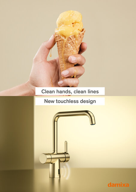 Silhouet Børstet Messing PVD Touchless Køkkenarmatur [damixa.dk]